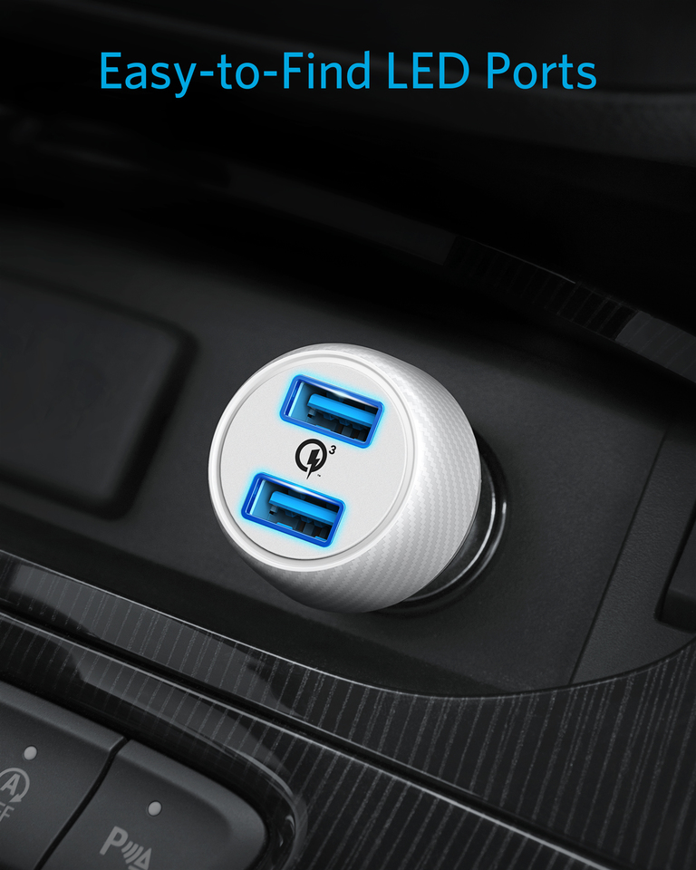 Anker 39W PowerDrive Speed 2 - White - Car Charger with 2 USB Ports ...